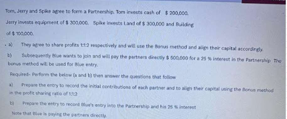 Solved Question to be answered : using the bonus method, Tom | Chegg.com