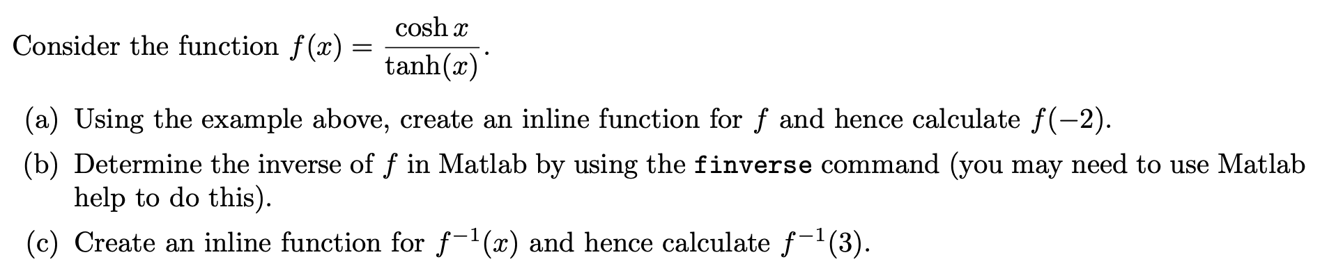Solved cosh x Consider the function f(x) tanh(r) (a) Using | Chegg.com
