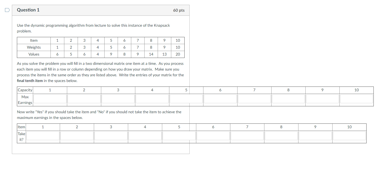Solved Question 1 60 pts Use the dynamic programming | Chegg.com