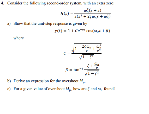 Solved 4. Consider the following second-order system, with | Chegg.com