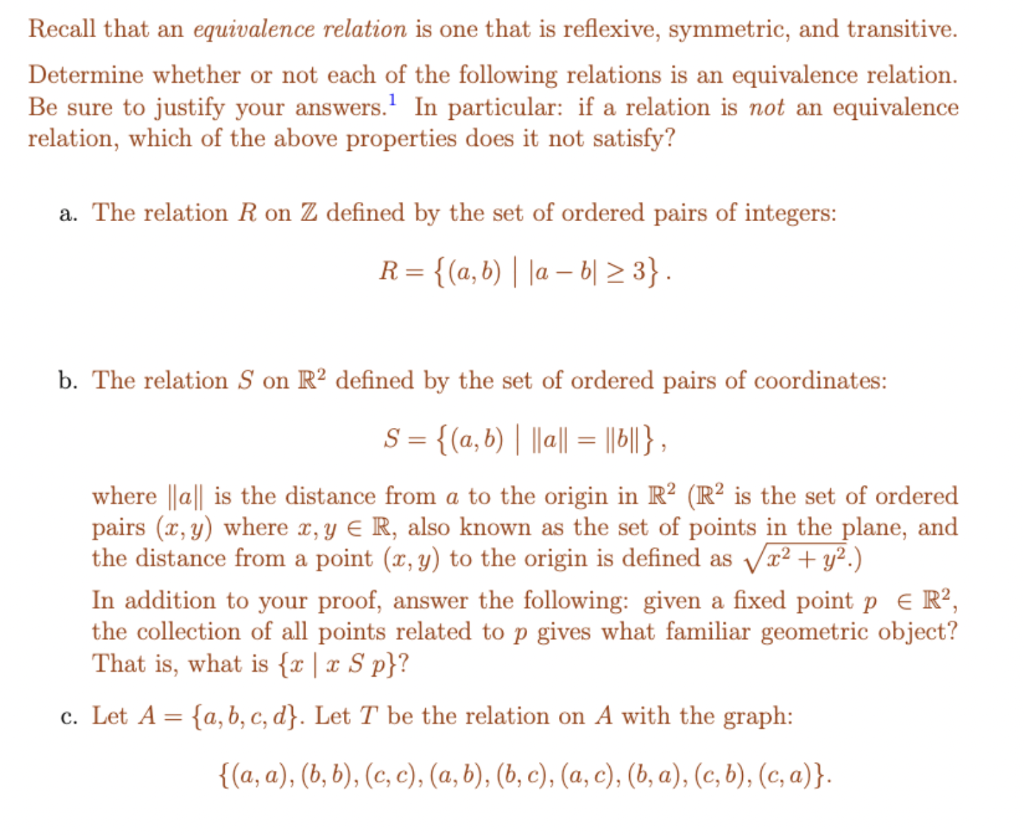 Solved Recall that an equivalence relation is one that is | Chegg.com