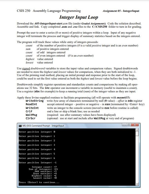 sum count CSIS 250 Assembly Language Programming | Chegg.com