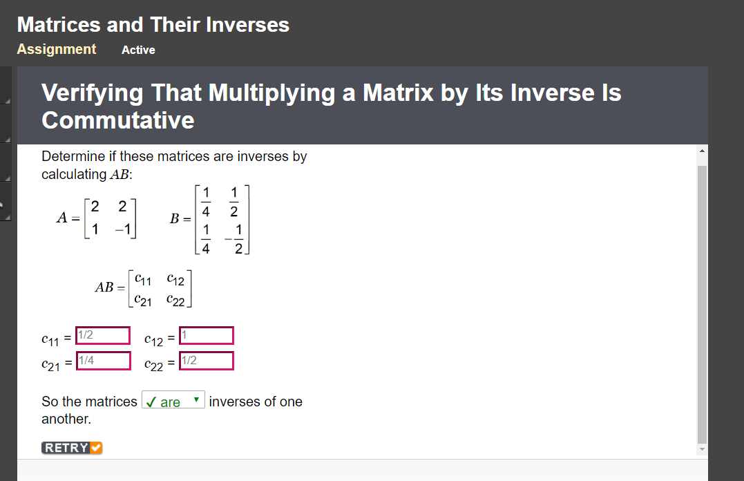 Solved Matrices and Their Inverses Assignment Active | Chegg.com
