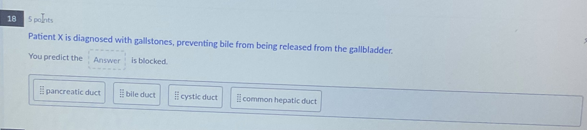 Solved 5 polnts Patient X is diagnosed with gallstones, | Chegg.com