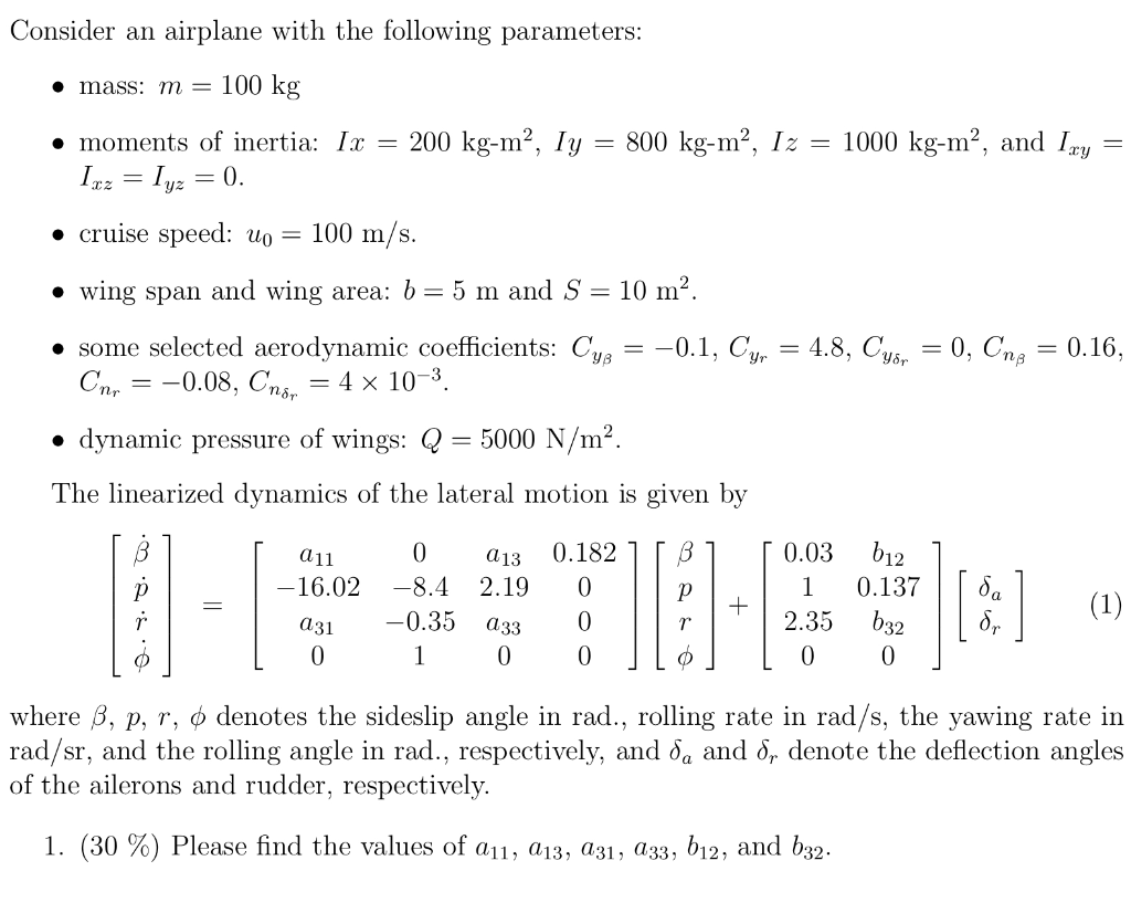 Consider an airplane with the following parameters: • | Chegg.com