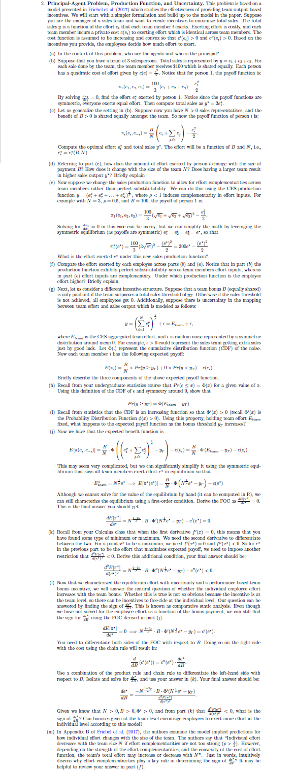 2. ﻿Principal-Agent Problem, Production Function, and | Chegg.com