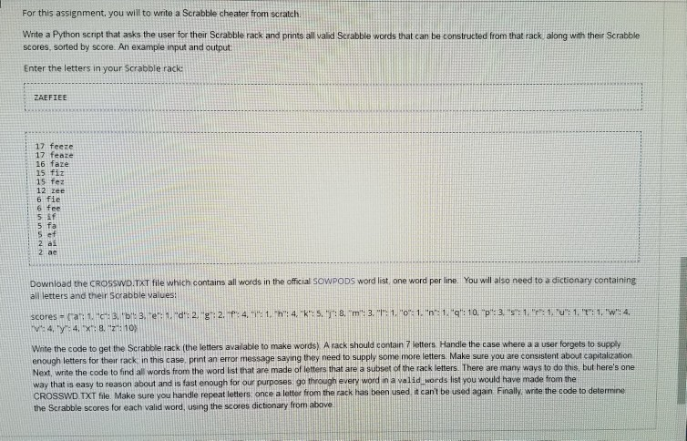 Solved For this assignment. you will to write a Scrabble | Chegg.com