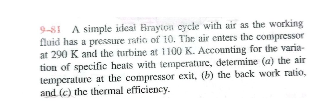 Solved 9-81 A simple ideal Brayton cycle with air as the | Chegg.com