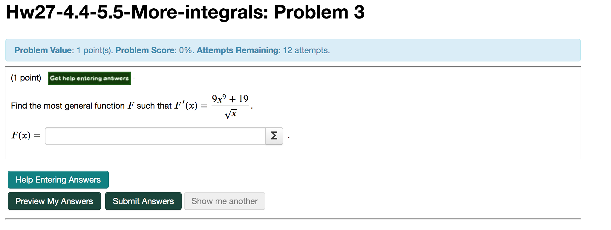 Solved Hw27-4.4-5.5-More-integrals: Problem 3 Problem Value: | Chegg.com