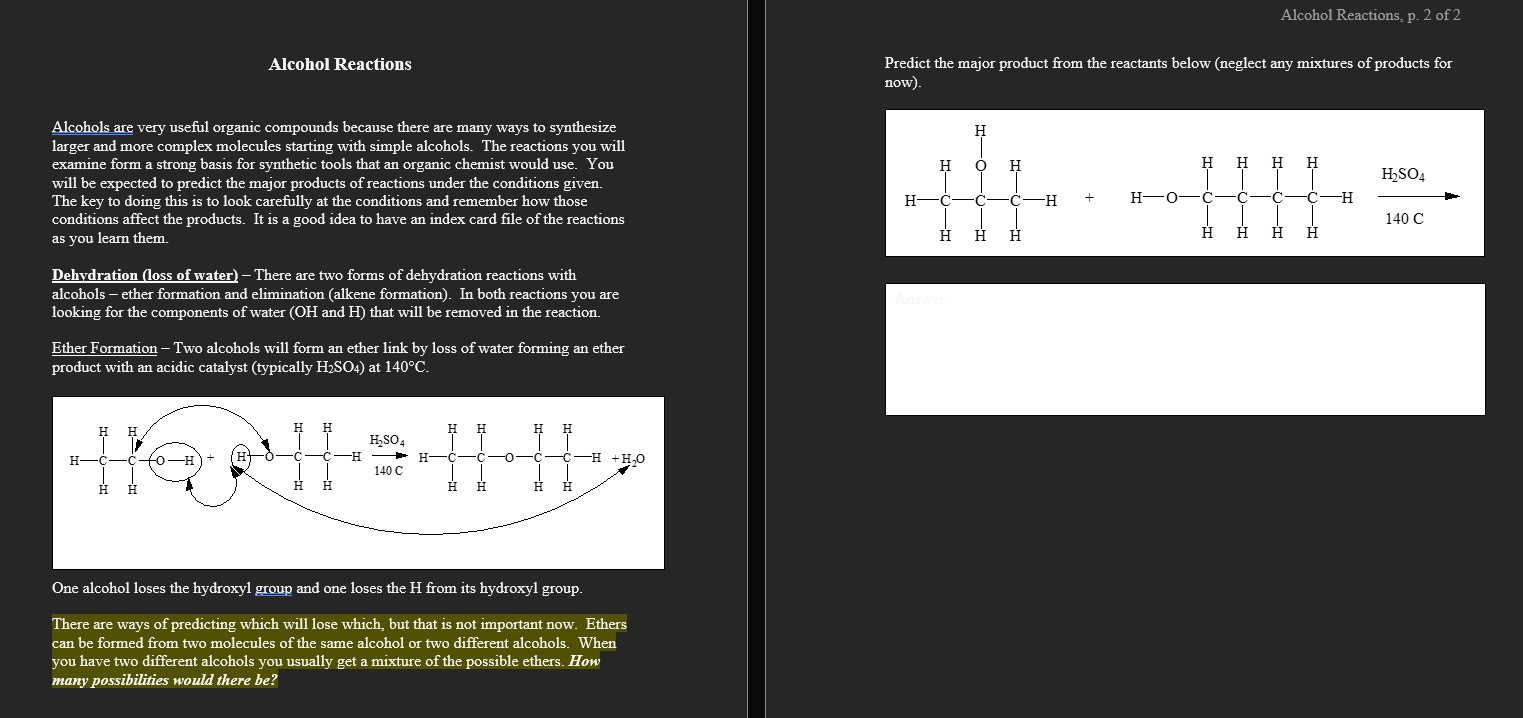Solved ALCOHOL REACTIONS - ﻿ORGANIC CHEMISTRY - ﻿Please help | Chegg.com