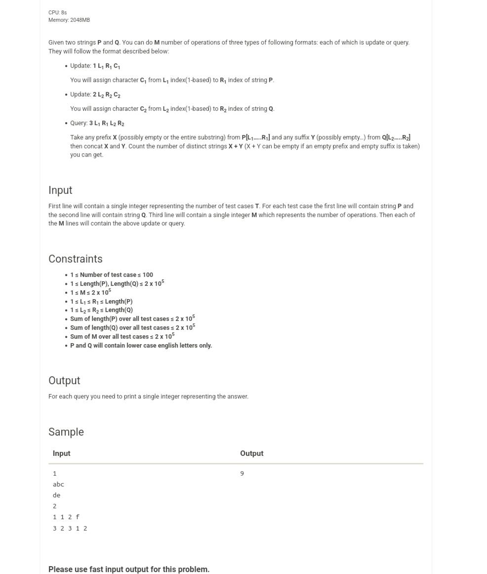 Solved CPU: 8 s Memory: 2048MB Given two strings P and Q. | Chegg.com