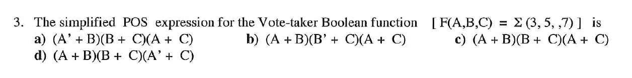 Solved 3. The simplified POS expression for the Vote-taker | Chegg.com