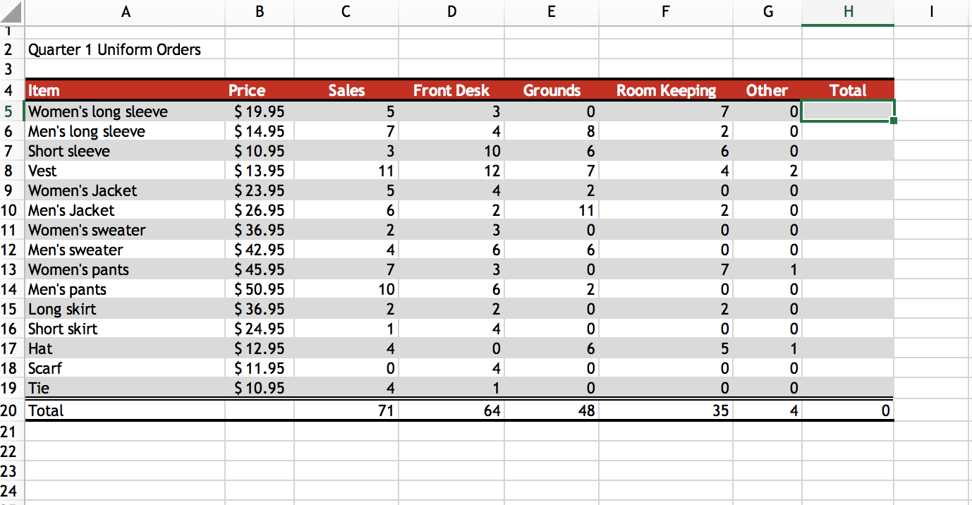 Solved Enter A Formula In Cell H5 To Calculate The Total Chegg