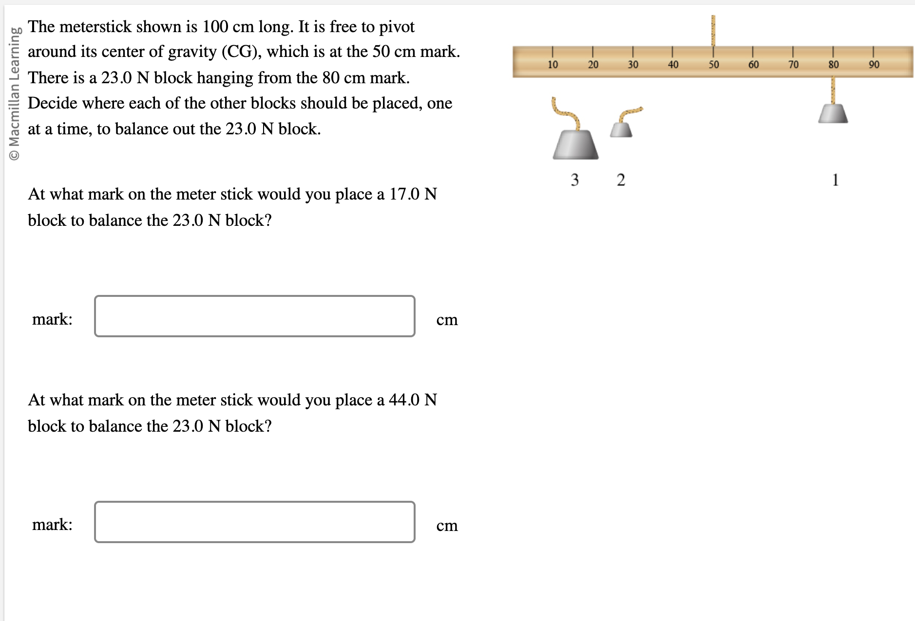 Solved The meterstick shown is 100 cm long. It is free to | Chegg.com