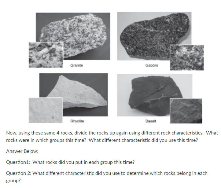 Solved Granite Gabbro Rhyolite Basalt Now, using these same | Chegg.com