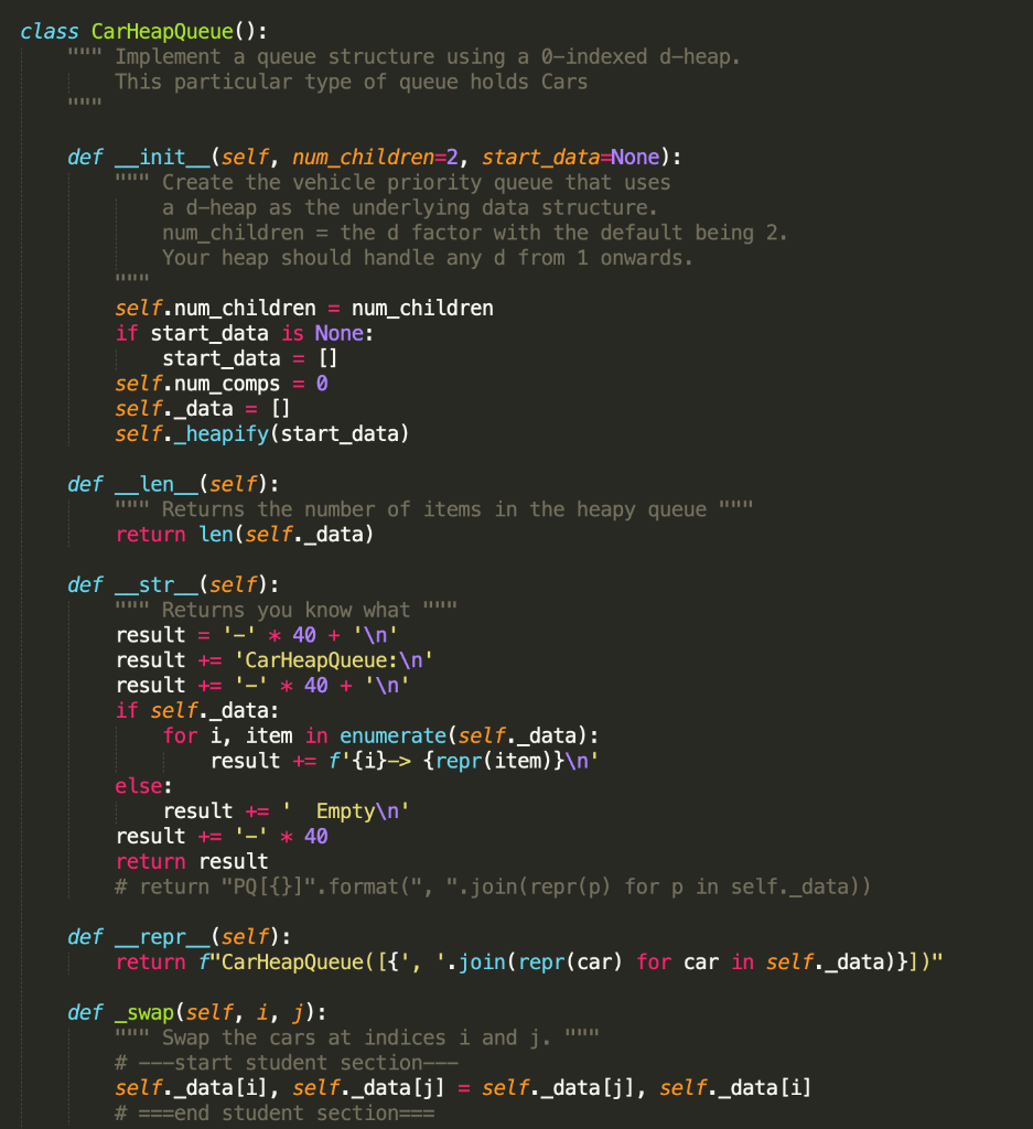 Solved class CarHeapqueue(): ıı. Implement a queue structure | Chegg.com