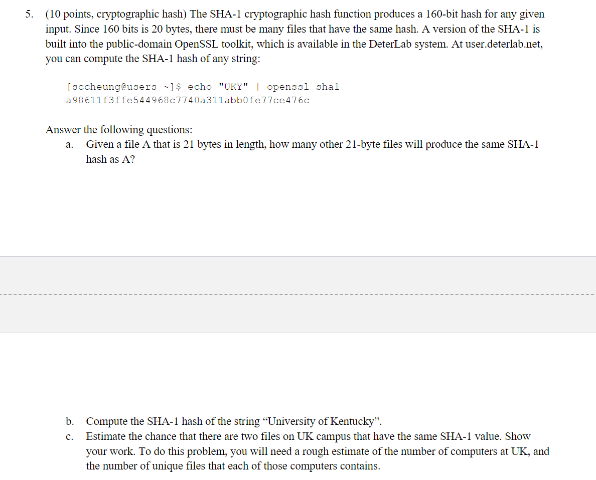 5. (10 points, cryptographic hash) The SHA-1 | Chegg.com
