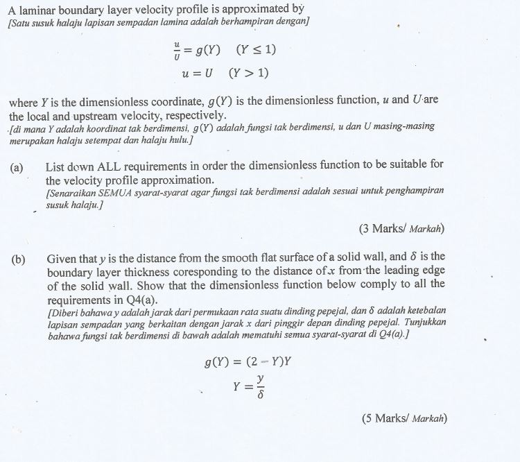 Solved A laminar boundary layer velocity profile is | Chegg.com