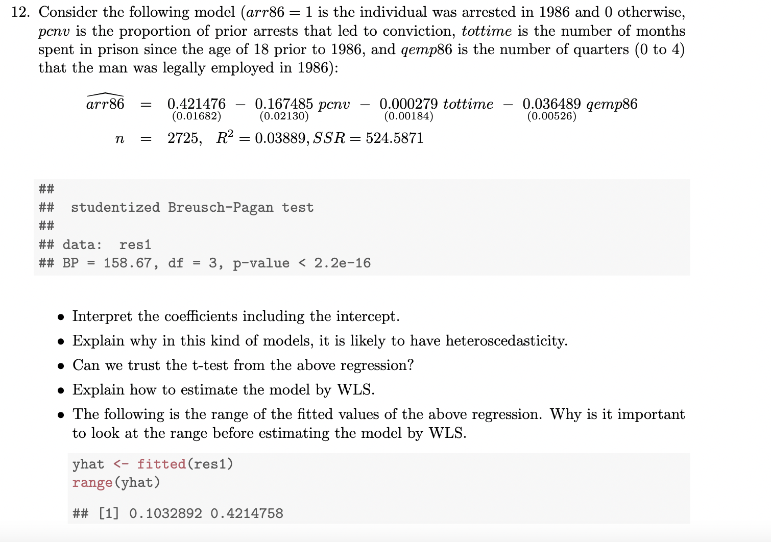 Solved Consider the following model ( \\( | Chegg.com