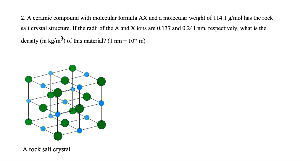 Solved 2. A ceramic compound with molecular formula AX and a | Chegg.com