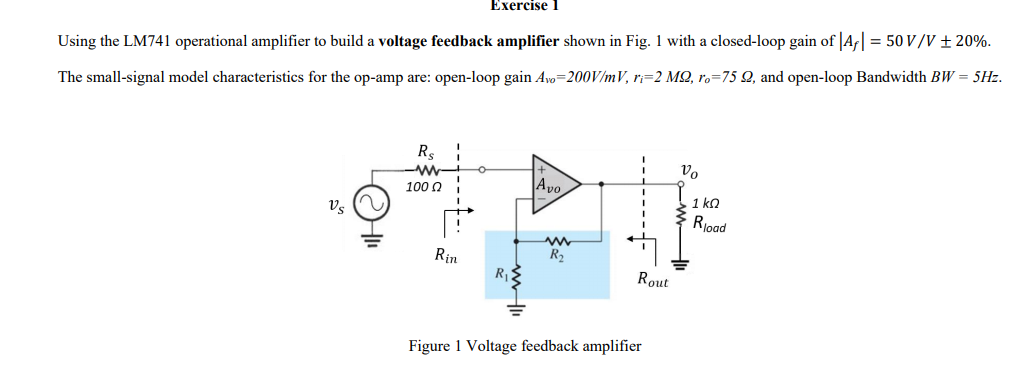Solved Exercise 1 Using the LM741 operational amplifier to | Chegg.com