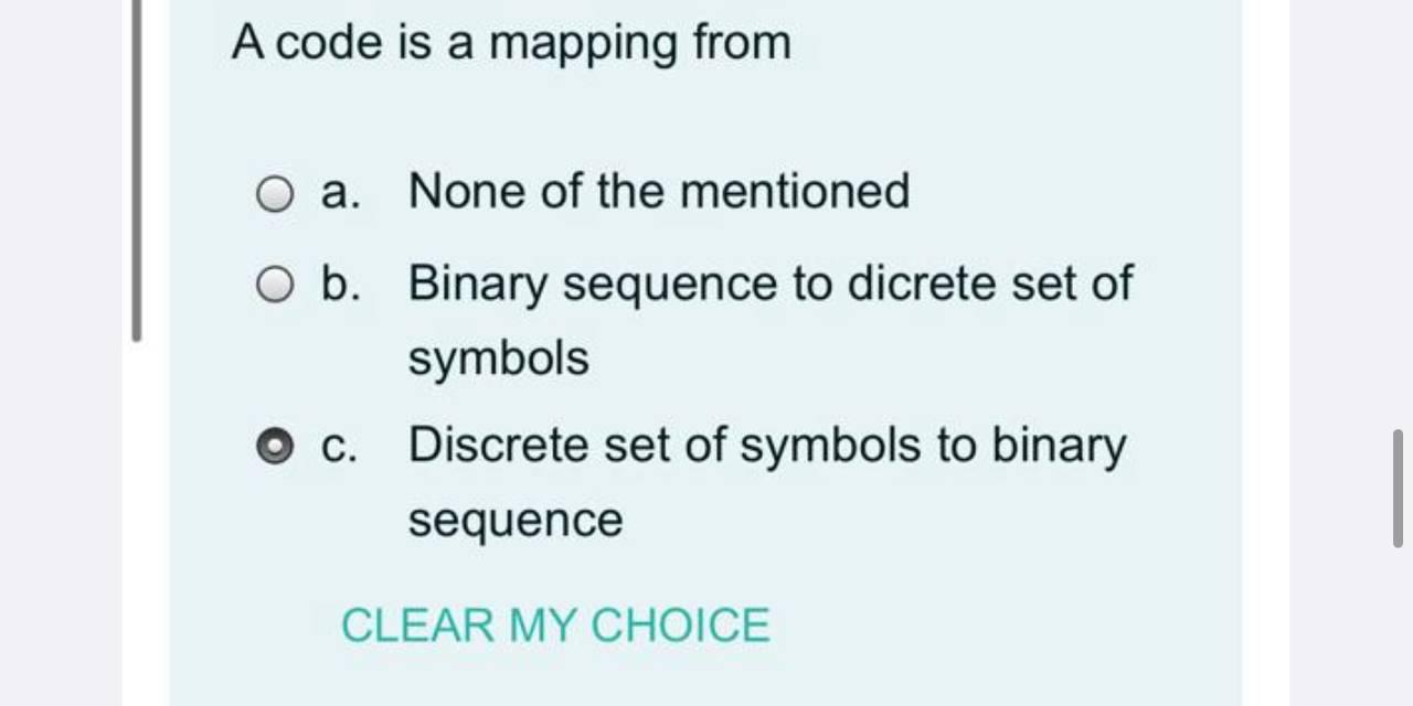Solved A code is a mapping from O a. None of the mentioned O | Chegg.com