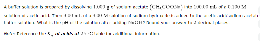 Solved A buffer solution is prepared by dissolving 1.000g | Chegg.com