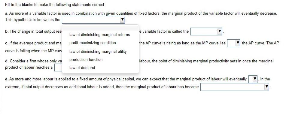 Solved Fill in the blanks to make the following statements | Chegg.com