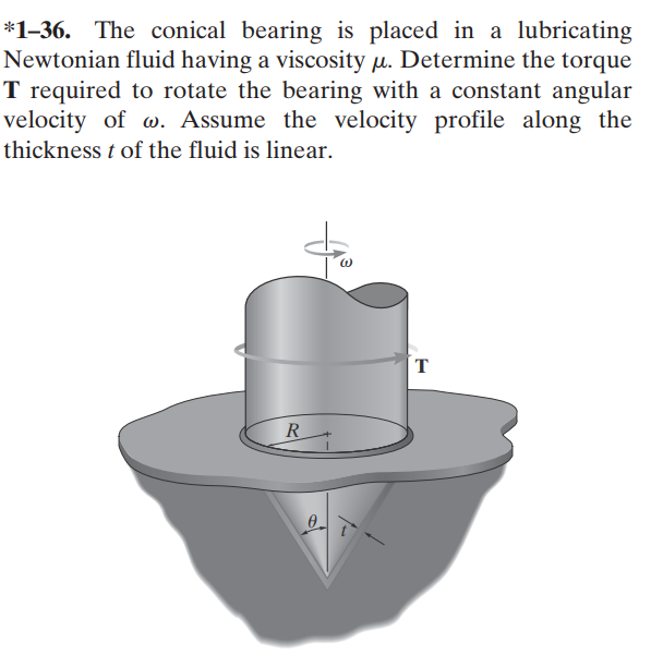 Solved *1-36. The conical bearing is placed in a lubricating | Chegg.com