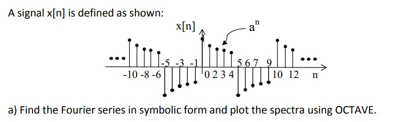 A signal x[n] is defined as shown: x[n] a" 507 56 10 | Chegg.com
