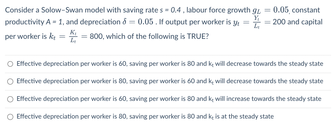 Solved Consider a Solow-Swan model with saving rate s=0.4, | Chegg.com