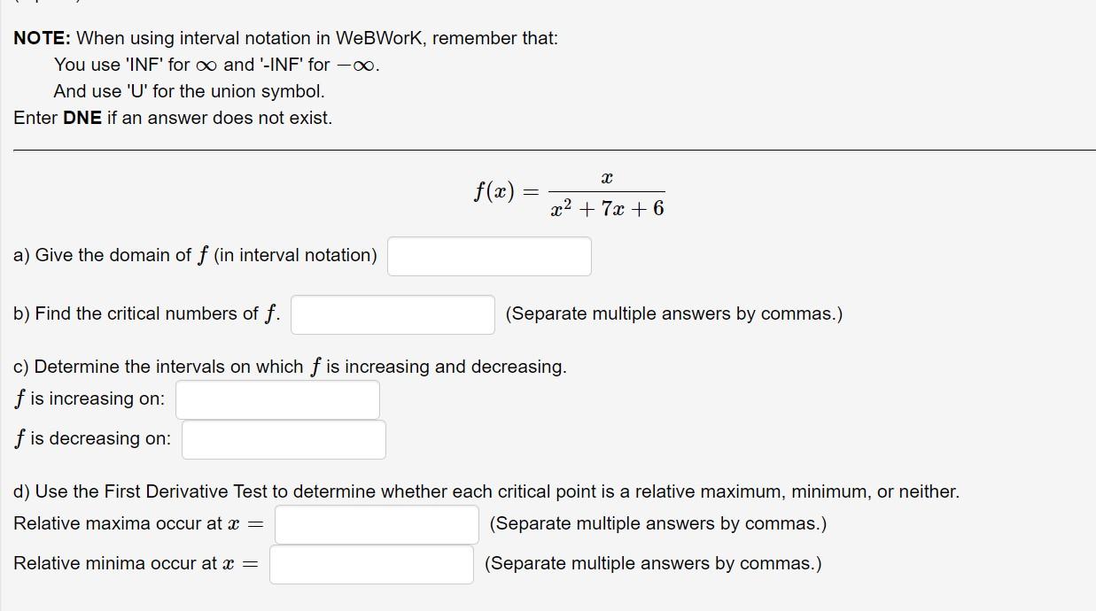 Solved NOTE: When using interval notation in WebWork, | Chegg.com
