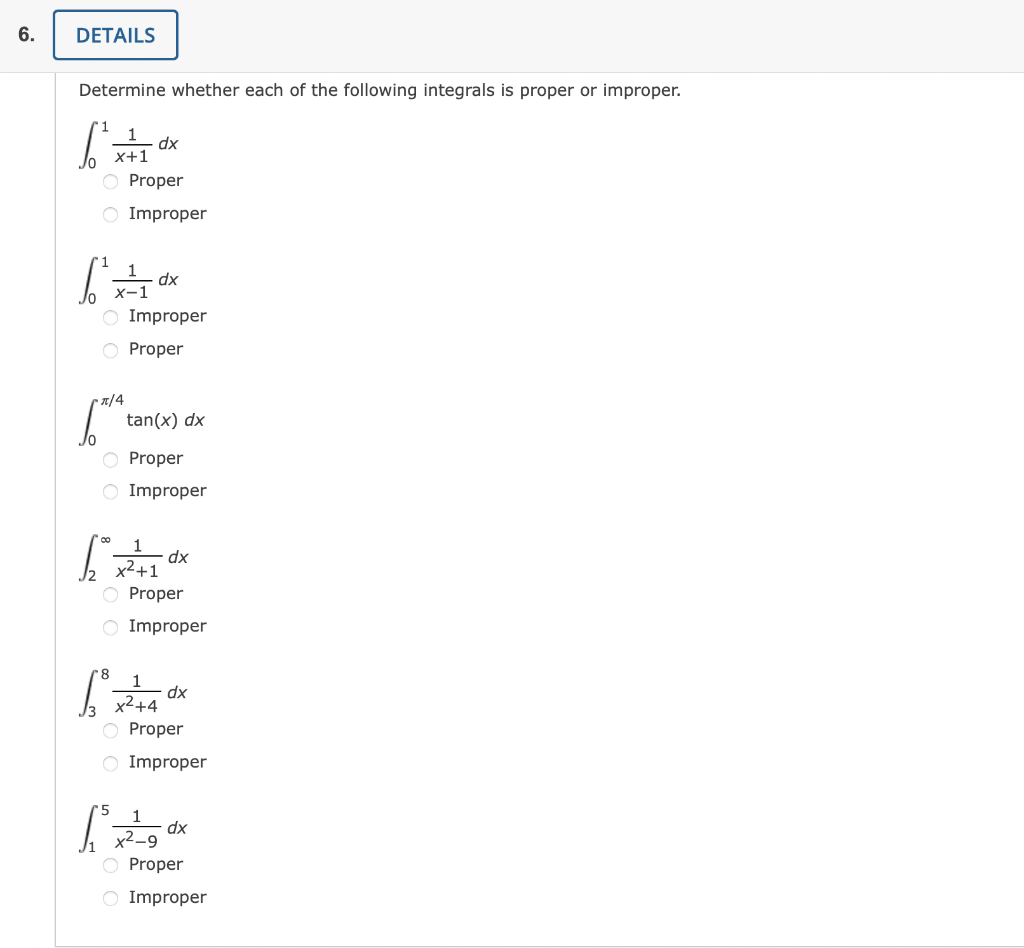 Solved 6. DETAILS Determine whether each of the following | Chegg.com