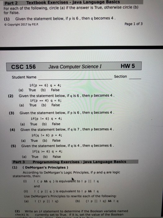 Solved Part 2 Textbook Exercises Java Language Basics For | Chegg.com