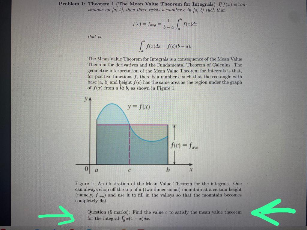 Solved Problem 1: Theorem 1 (The Mean Value Theorem for | Chegg.com
