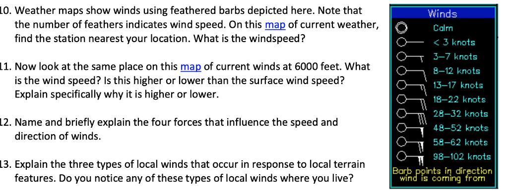 10. Weather maps show winds using feathered barbs | Chegg.com