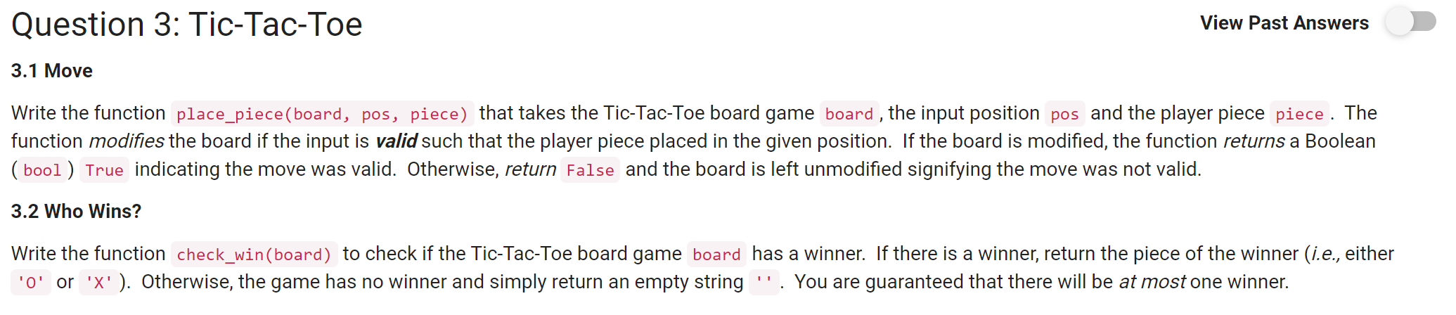 Solved Question 3: Tic-Tac-Toe View Past Answers 3.1 Move | Chegg.com