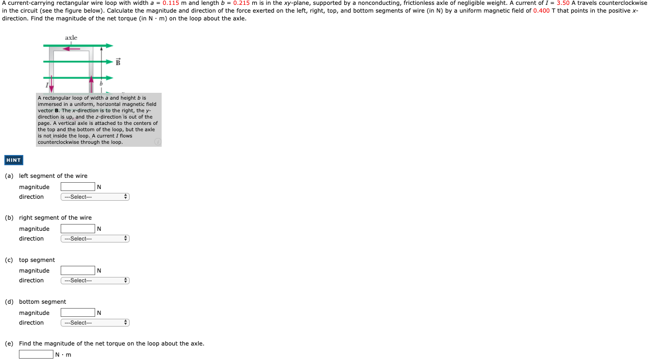 Solved A current-carrying rectangular wire loop with width a | Chegg.com
