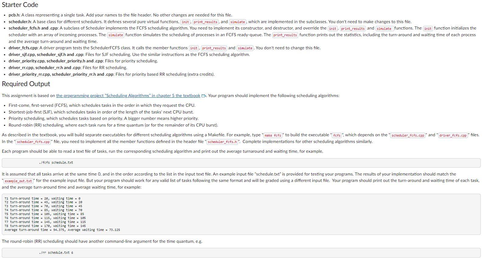 Please write code in C++ and only FCFS and SJF of the | Chegg.com