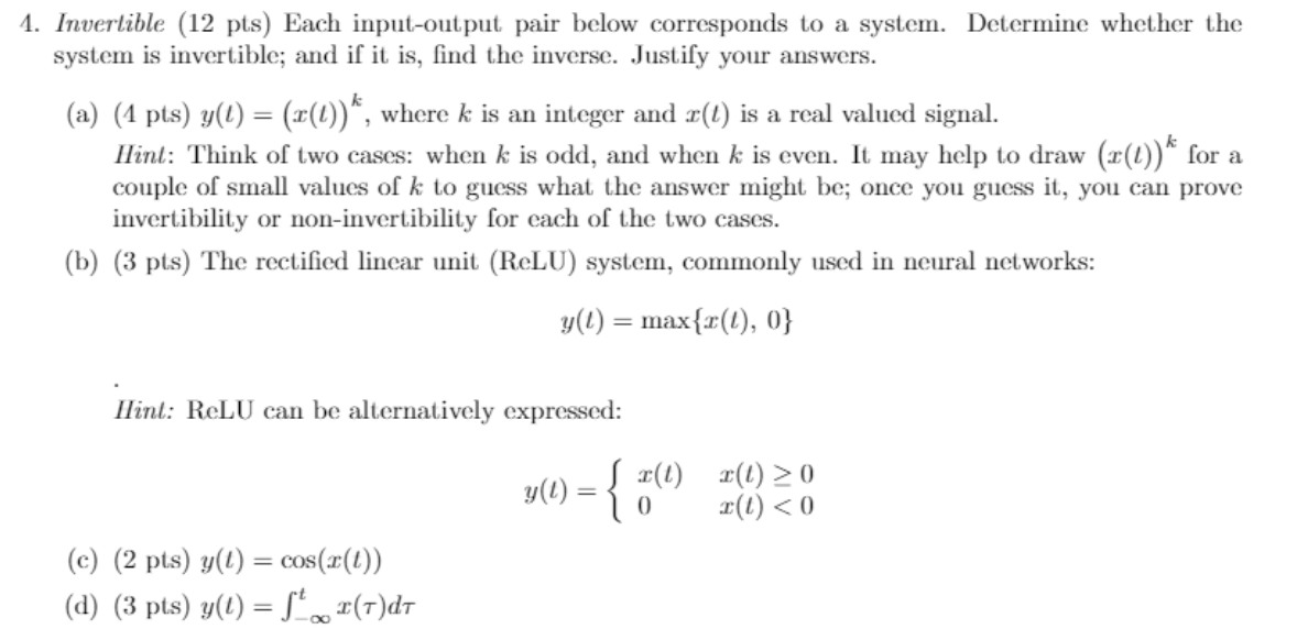 Solved 1. Invertible (12 pts) Each input-output pair below | Chegg.com