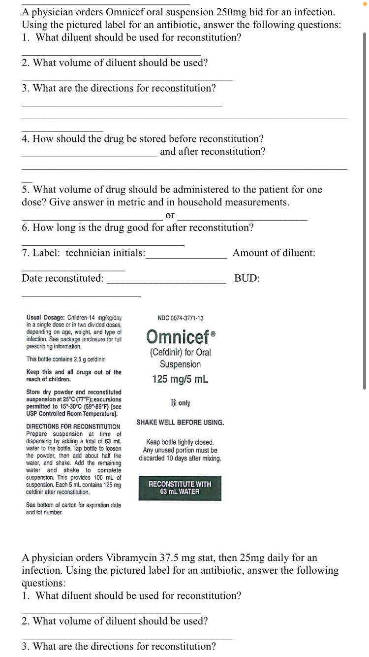 Solved A physician orders Omnicef oral suspension 250mg bid | Chegg.com