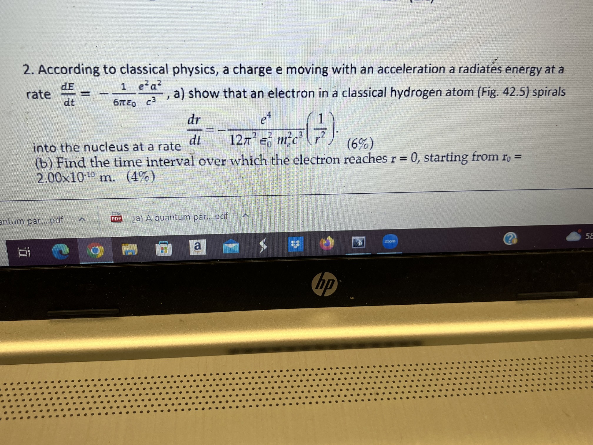 Solved 2. According to classical physics, a charge e moving | Chegg.com