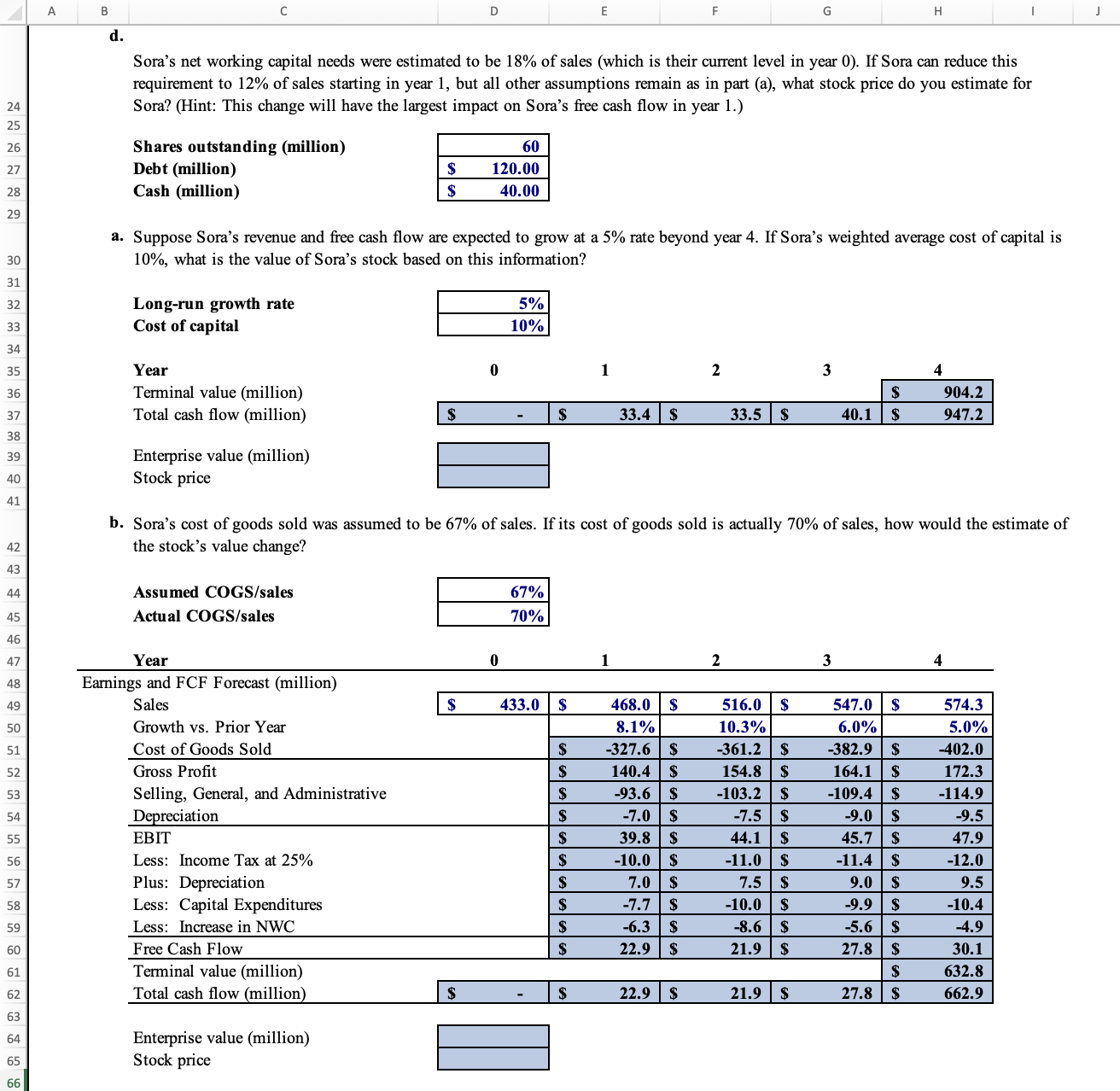 using cell references in excel calulate the | Chegg.com