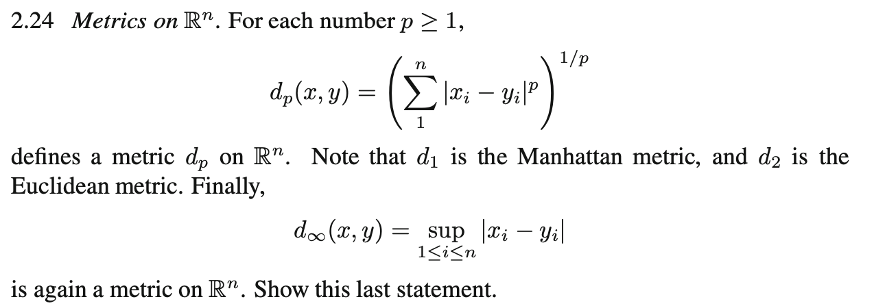 Solved 2.24 Metrics on Rn. For each number p≥1 | Chegg.com
