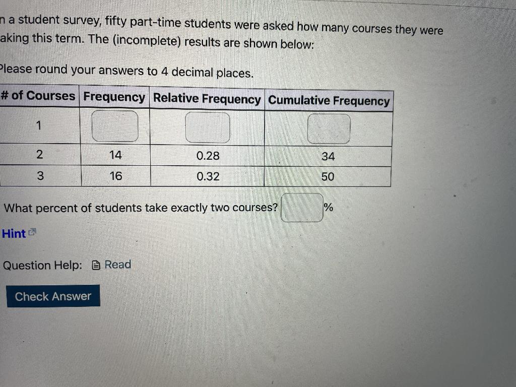 Solved n a student survey, fifty part-time students were | Chegg.com