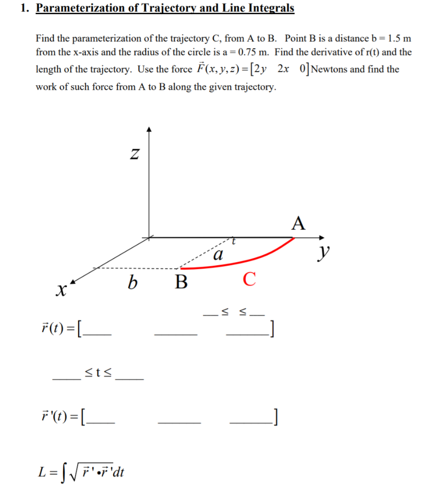 Solved 1. Parameterization of Trajectory and Line Integrals | Chegg.com