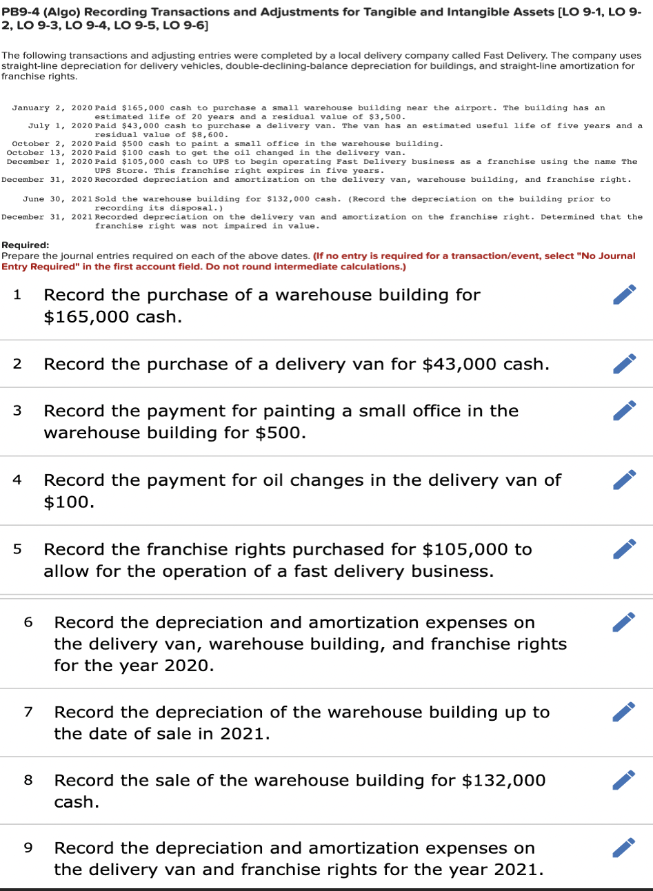 PB9-4 (Algo) Recording Transactions and Adjustments | Chegg.com