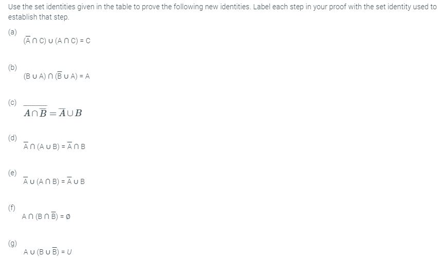 Solved Use the set identities given in the table to prove | Chegg.com