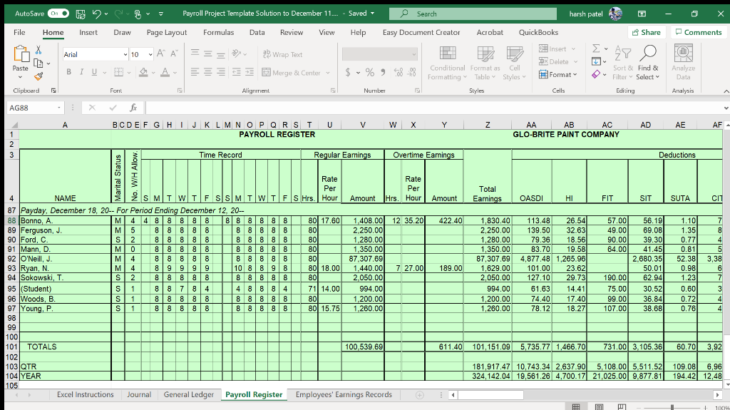 AutoSave On Payroll Project Template Solution to | Chegg.com