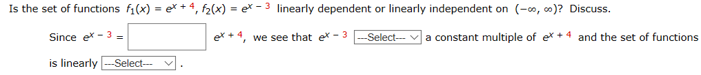 Solved Is the set of functions f1(x) = ax + 4, f2(x) = ex – | Chegg.com